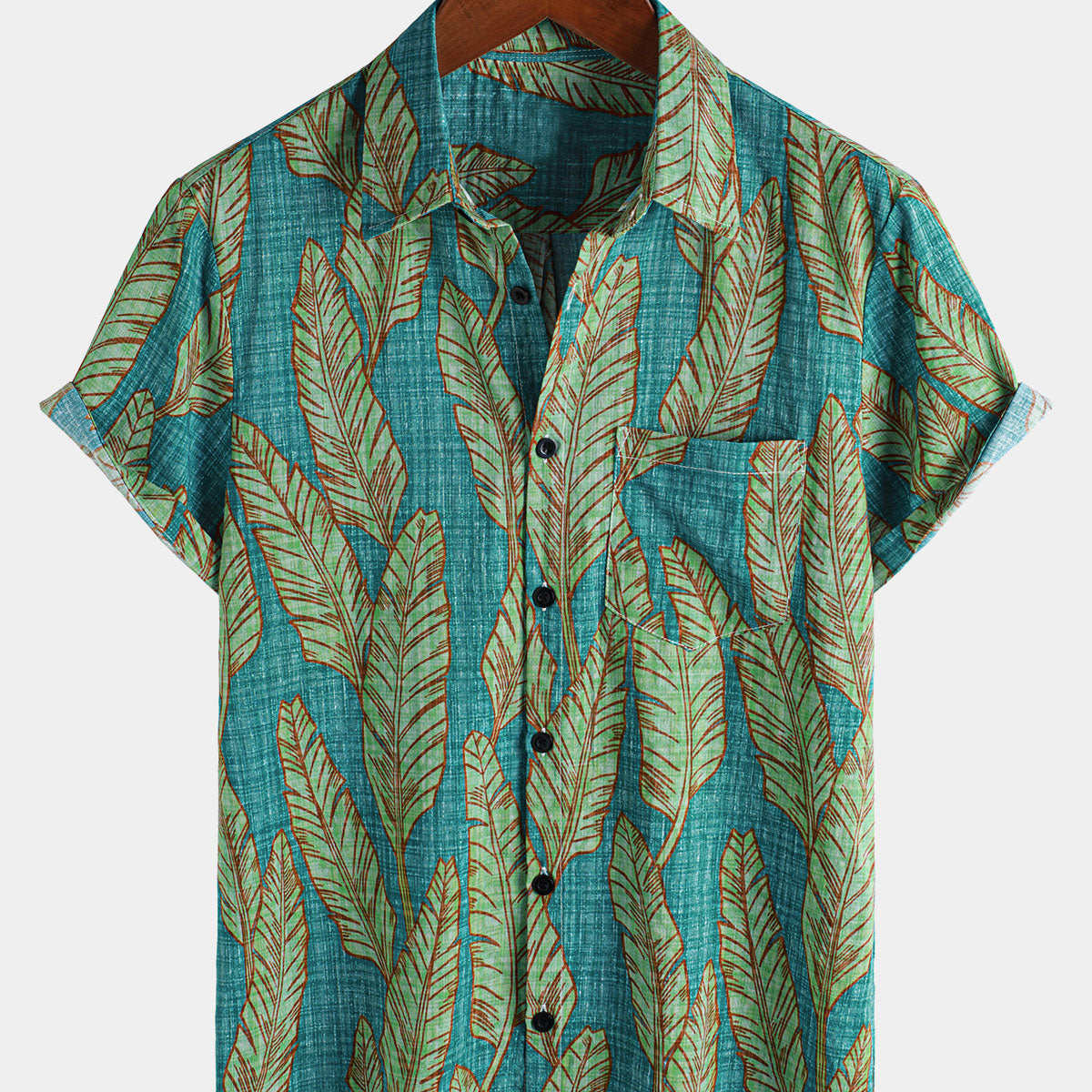 Men's Summer Green Tropical Leaf Hawaiian Short Sleeve Shirt – Alsofitit