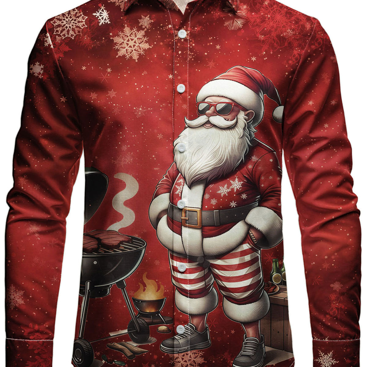Men's Funny Santa BBQ Print Long Sleeve Shirt – Alsofitit