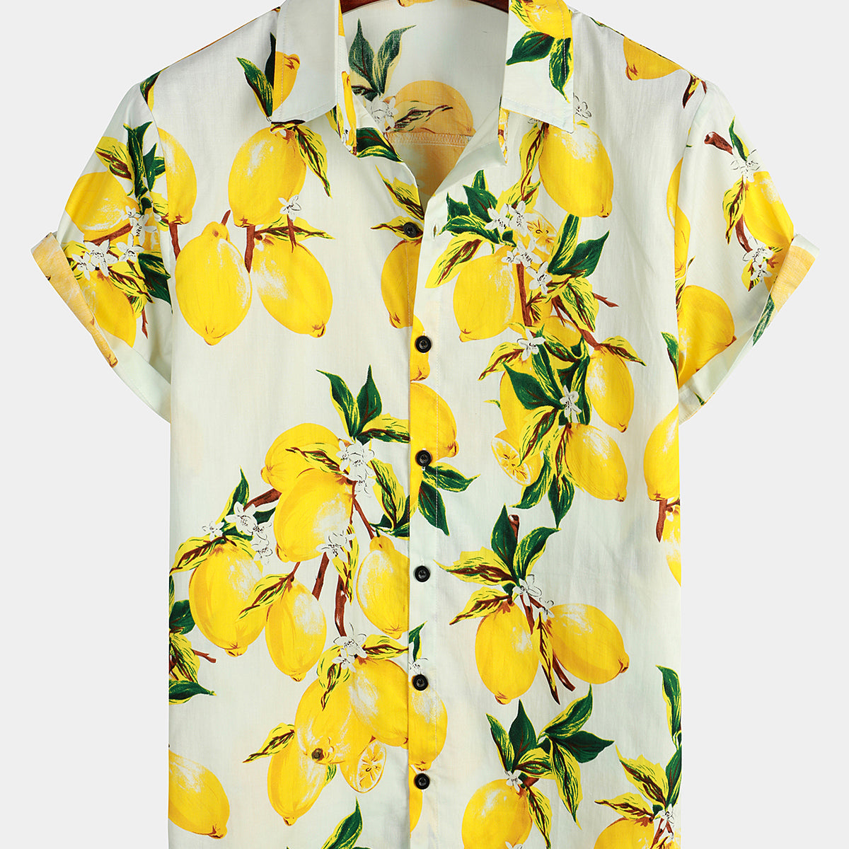 Men's Lemon Print Short Sleeve Button Up Beach Summer Hawaiian Shirt ...
